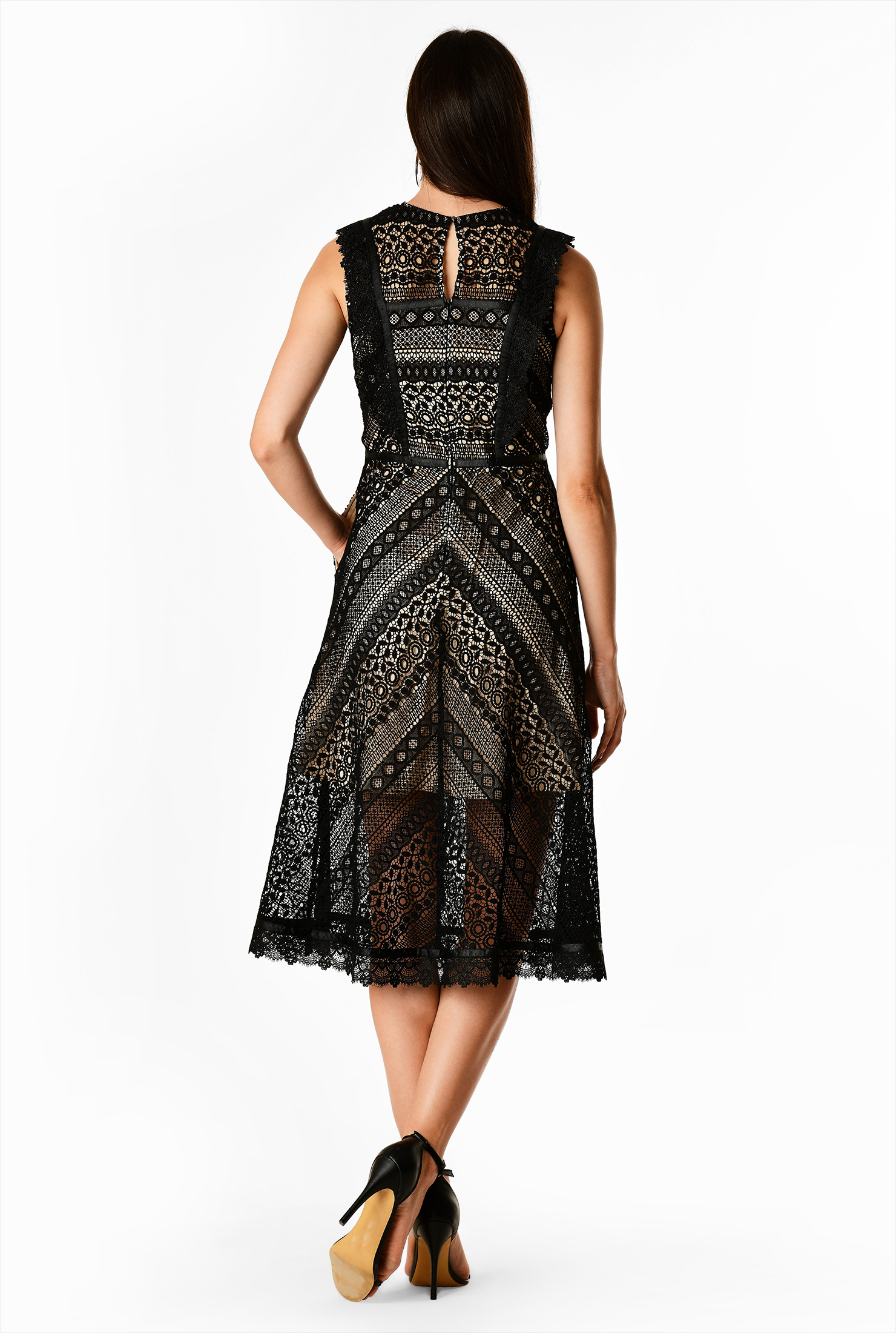 Shop Graphic floral lace bib-front dress | eShakti