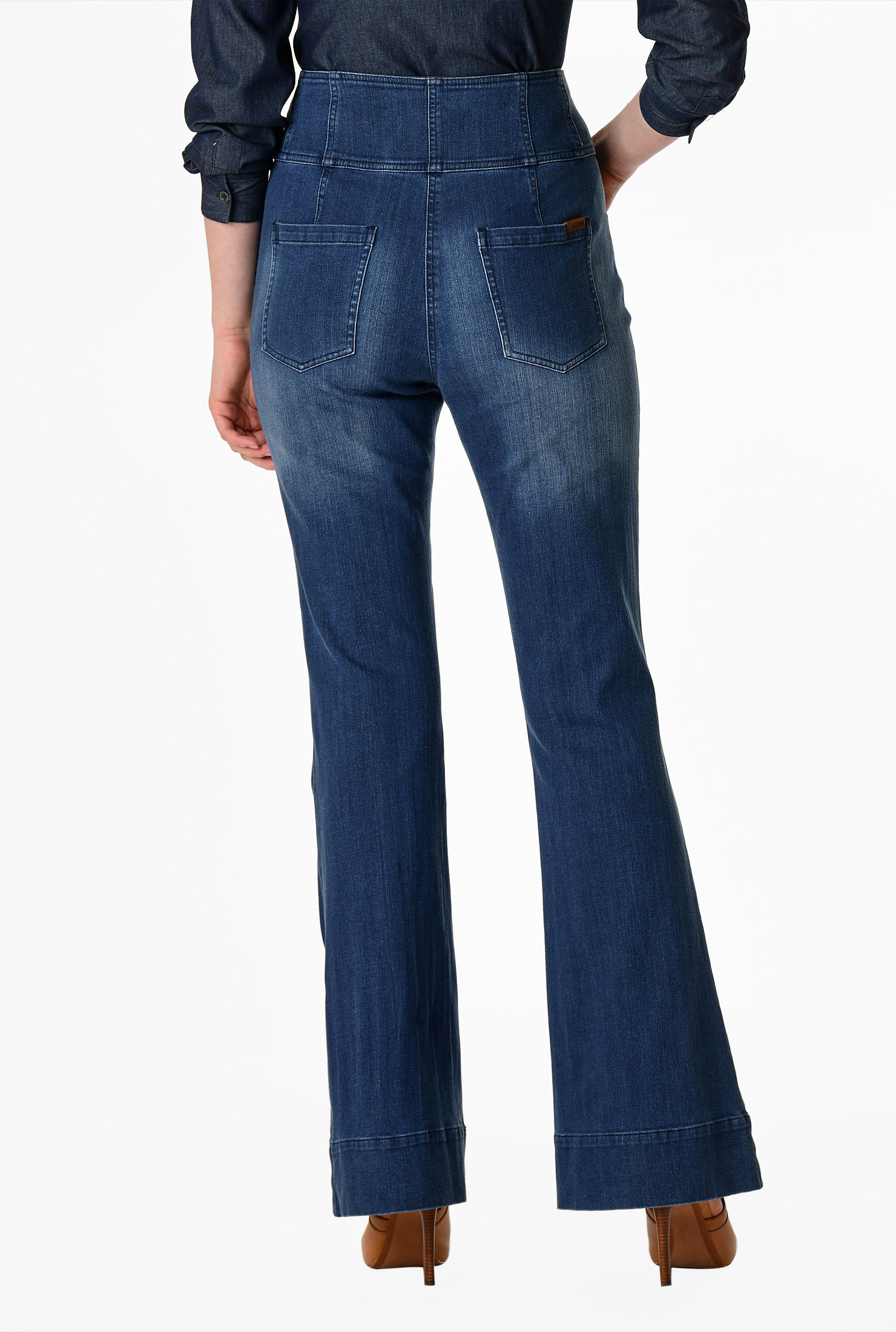 Shop Button front denim flare jeans | eShakti