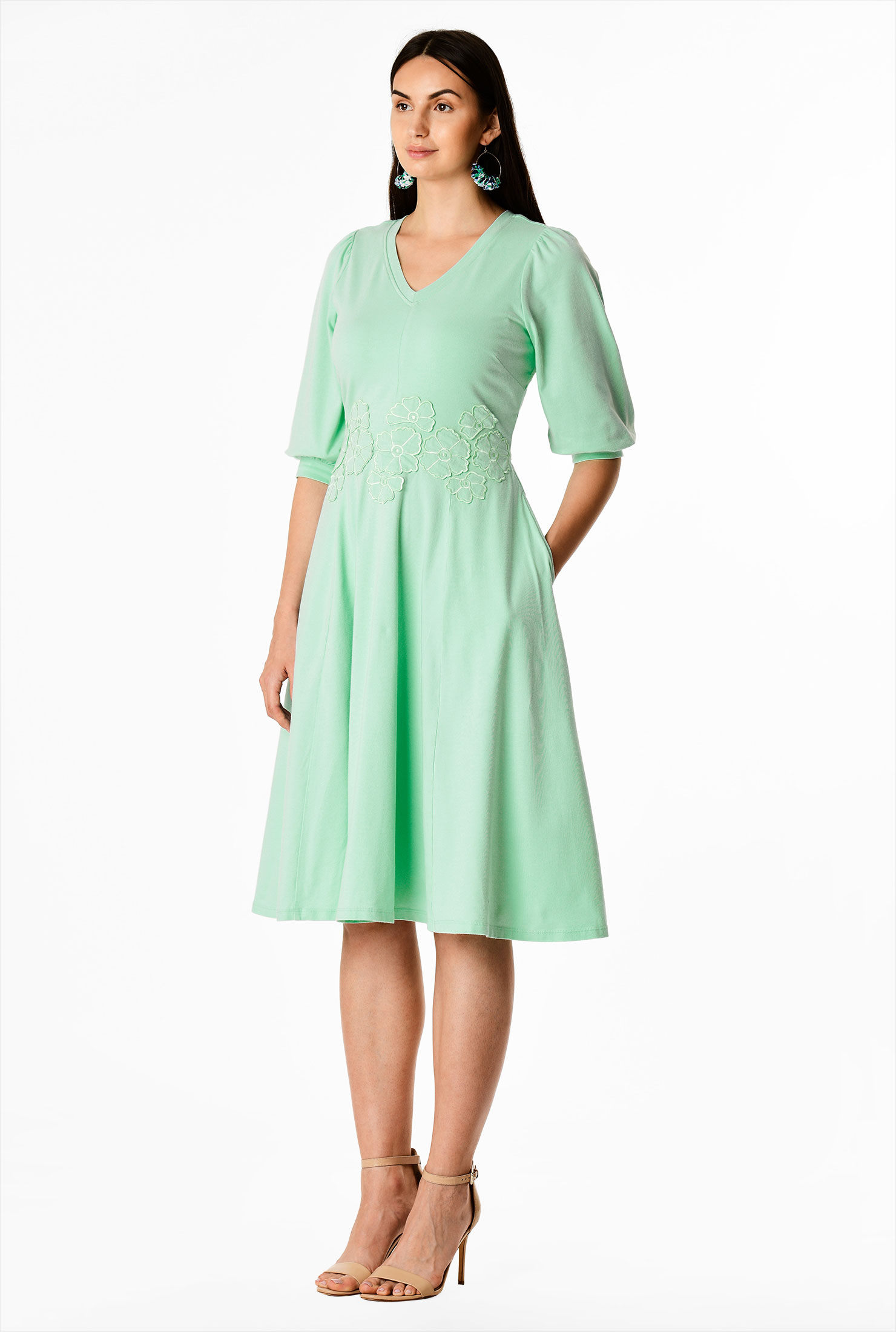 Shop Floral applique cotton knit dress | eShakti