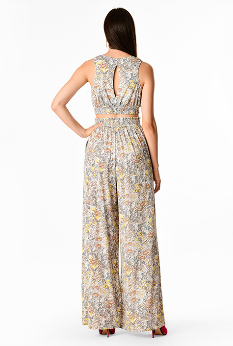Shop Floral print cotton knit tank and palazzo pants set | eShakti