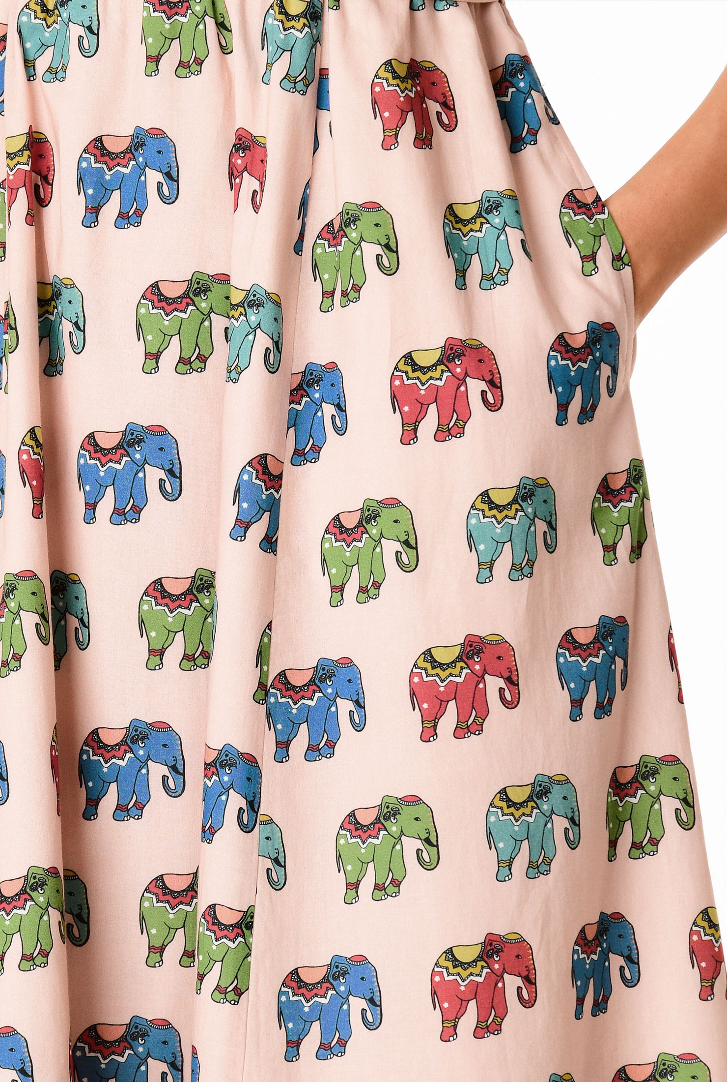 Shop Elephant print cotton voile elastic waist dress | eShakti