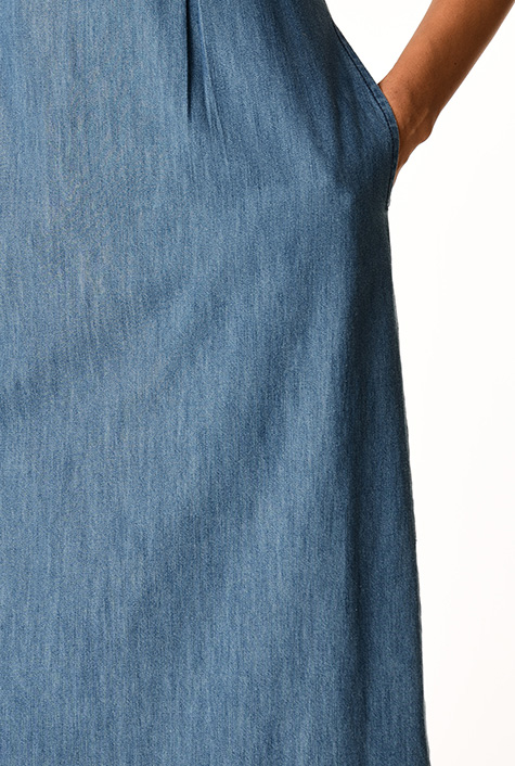Shop Pleat front cotton denim sheath dress | eShakti