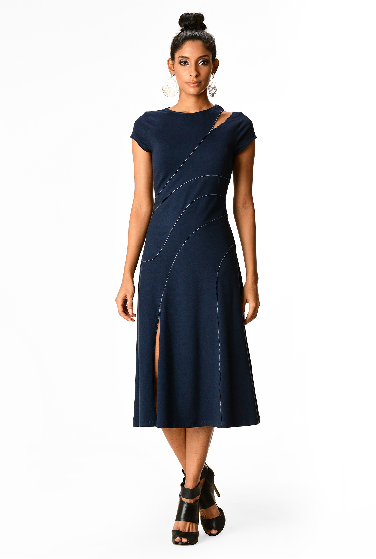 Shop Cutout cotton knit A-line dress | eShakti