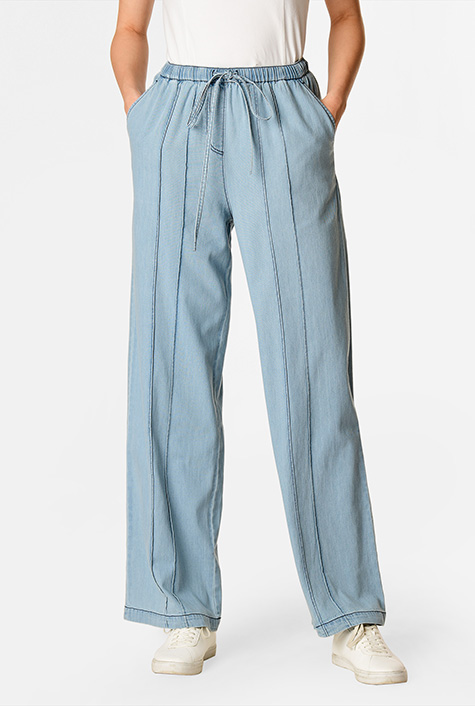 Shop Elastic waist cotton denim pants | eShakti