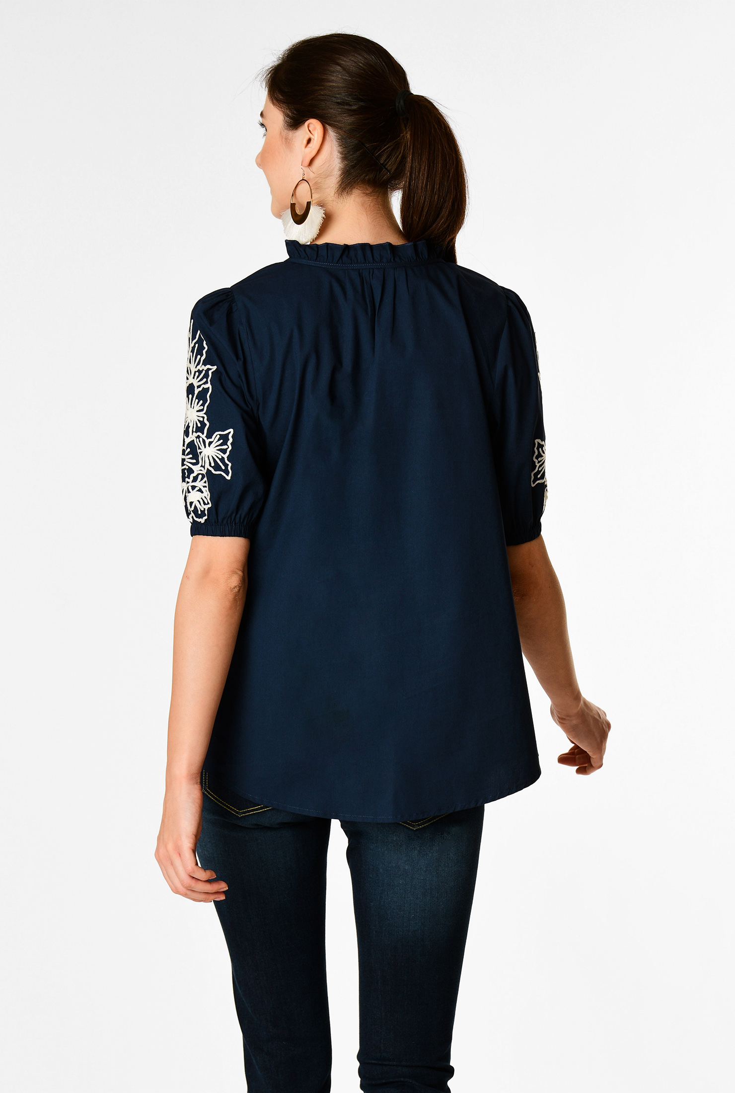 Shop Floral embellished poplin top | eShakti