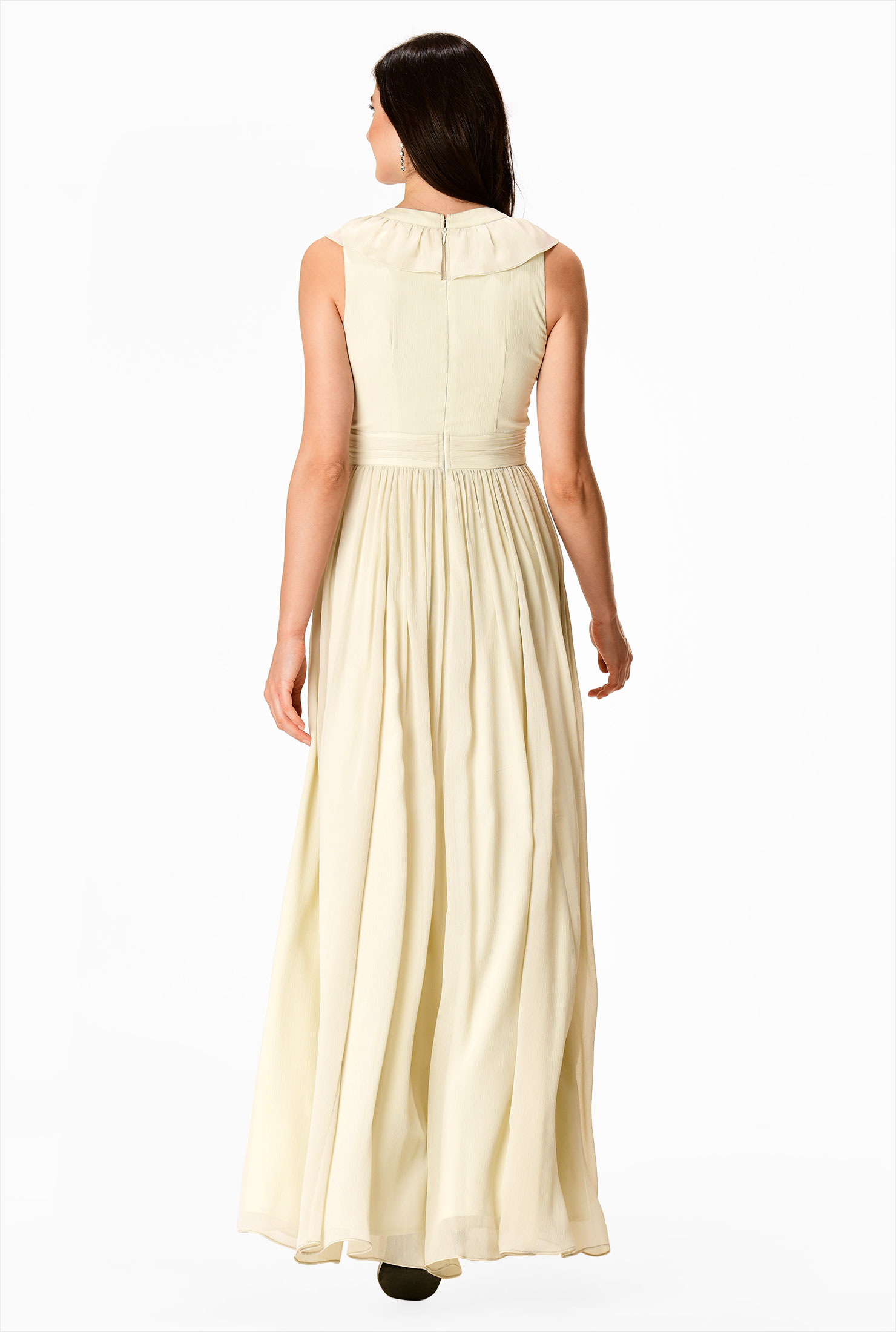 Shop Ruffle plunge chiffon maxi dress | eShakti