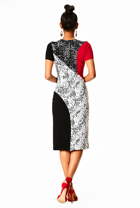 Shop Colorblock animal print cotton knit shift dress | eShakti