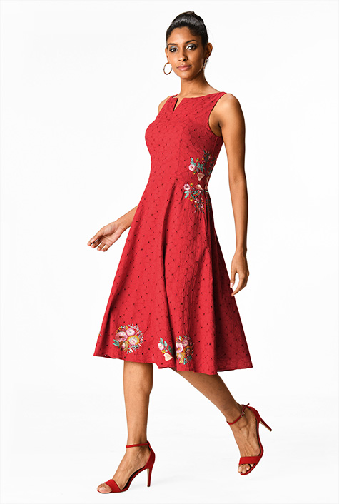 Shop Floral embellished cotton eyelet dress | eShakti