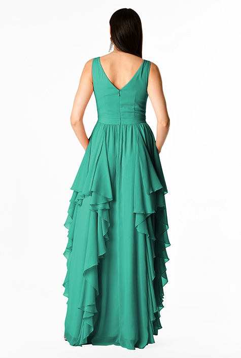 Shop Ruffle cascade chiffon maxi dress | eShakti