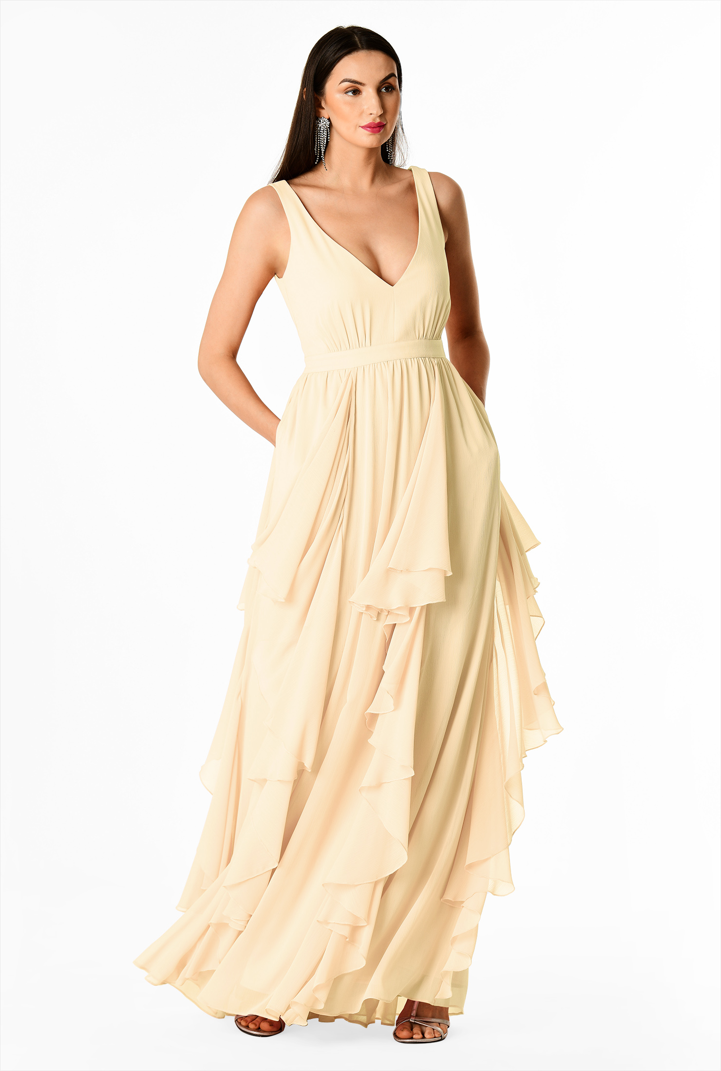 Shop Ruffle cascade chiffon maxi dress | eShakti