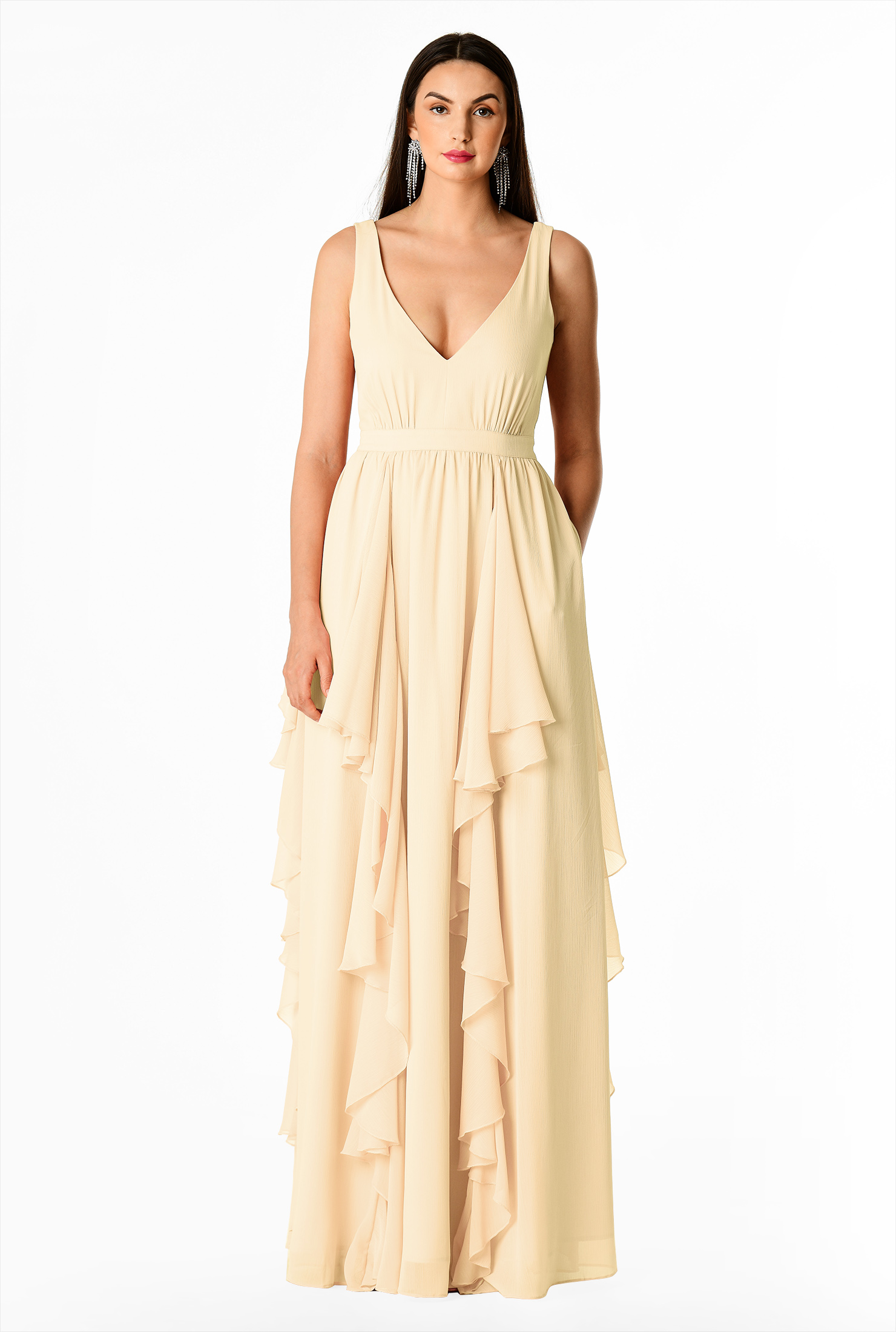 Shop Ruffle cascade chiffon maxi dress | eShakti