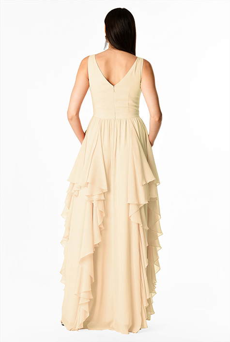 Shop Ruffle cascade chiffon maxi dress | eShakti