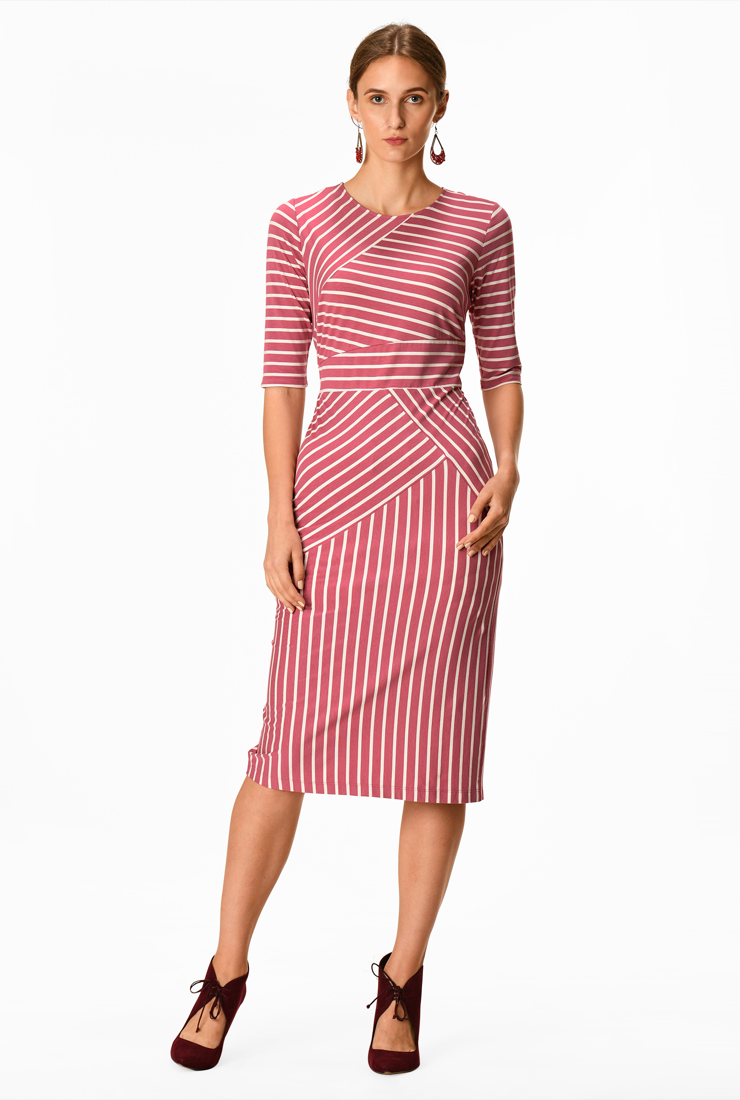 Shop Segmented stripe jersey knit sheath dress | eShakti