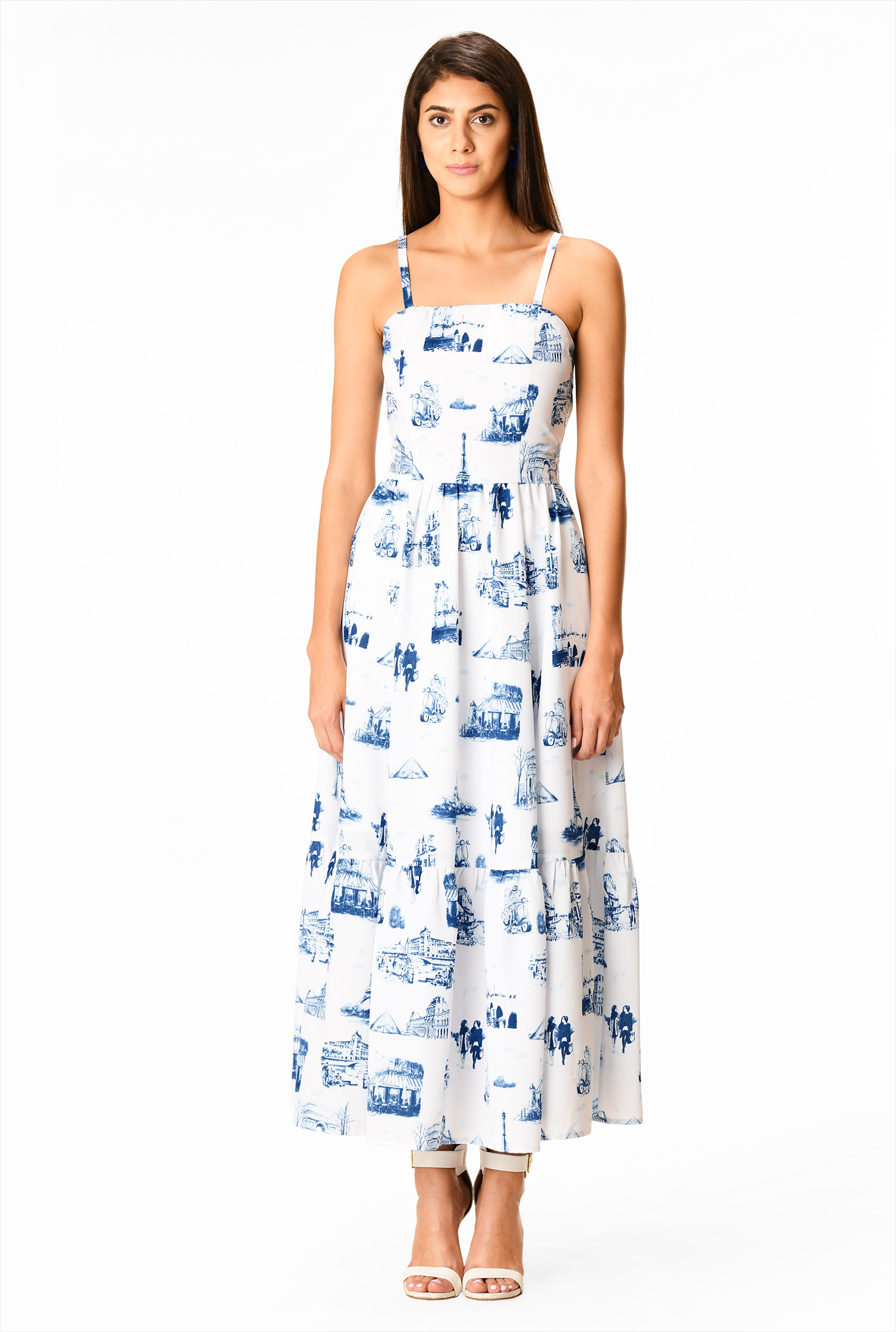 Shop Paris print crepe strapless sundress | eShakti