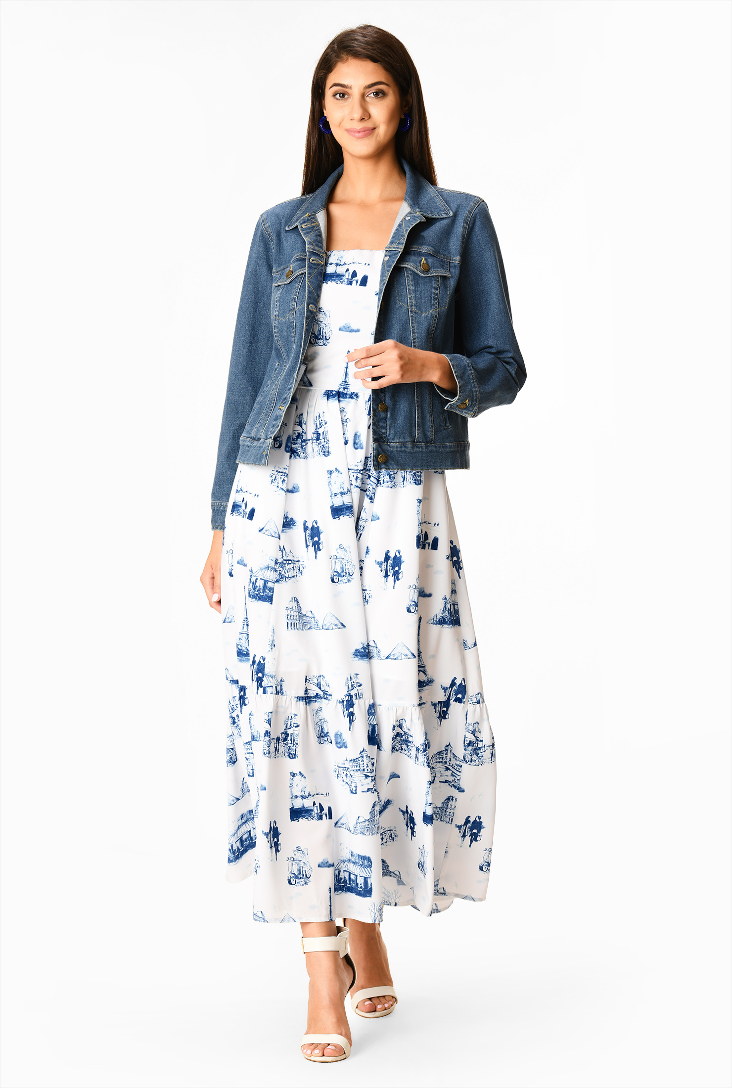 Shop Paris print crepe strapless sundress | eShakti