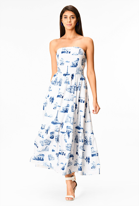 Shop Paris print crepe strapless sundress | eShakti