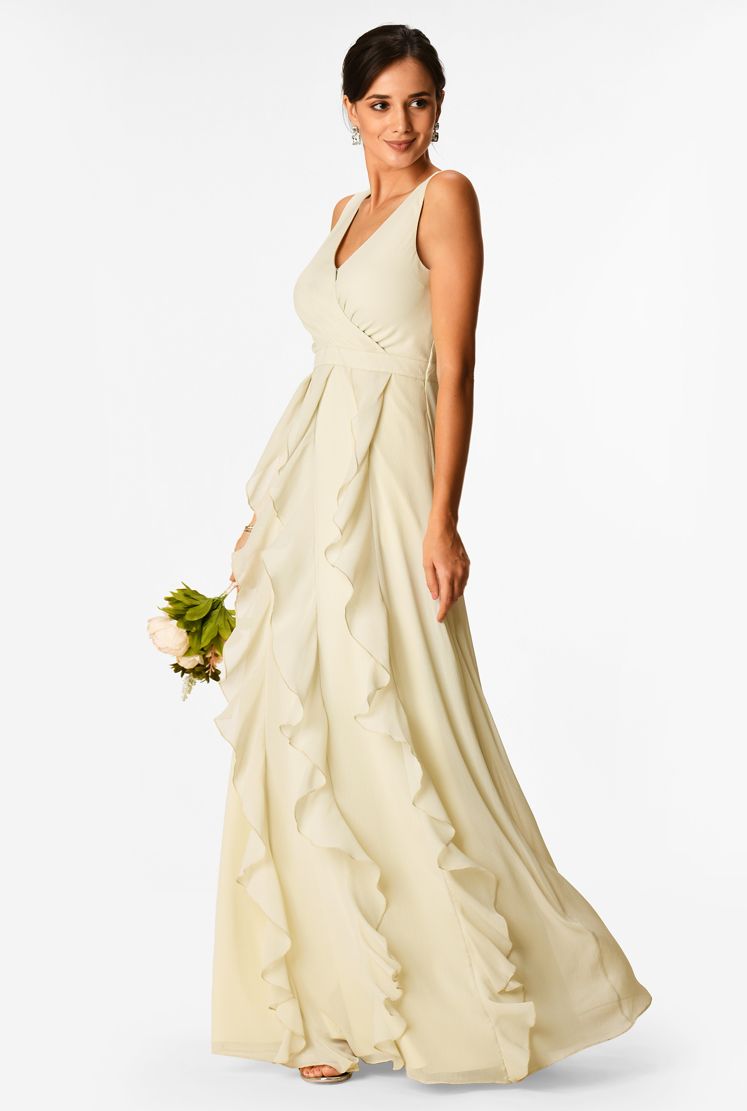 Shop Ruffle cascade surplice chiffon maxi dress | eShakti