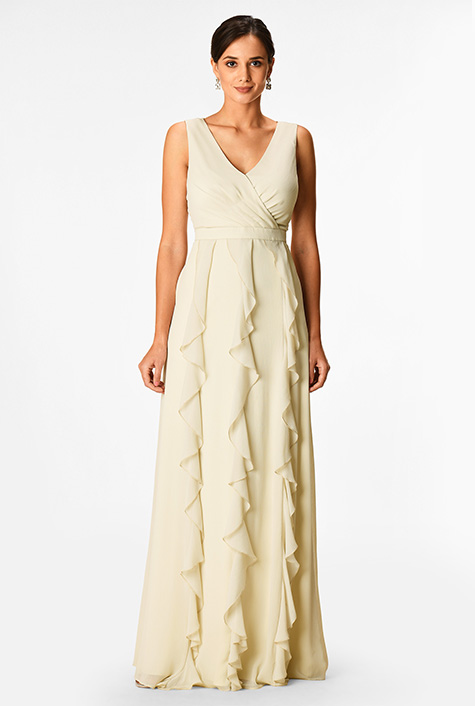 Shop Ruffle cascade surplice chiffon maxi dress | eShakti