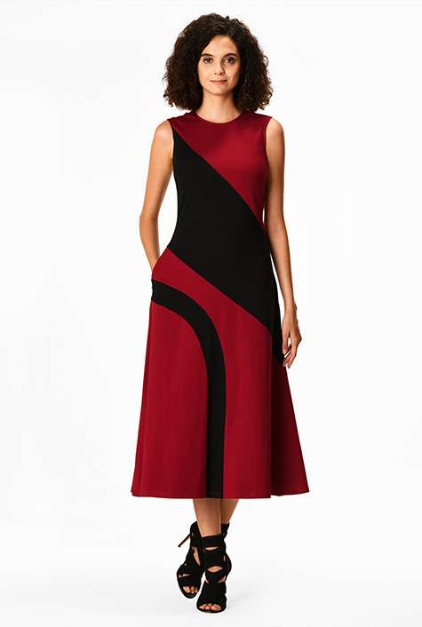 Shop Asymmetric colorblock cotton knit dress | eShakti