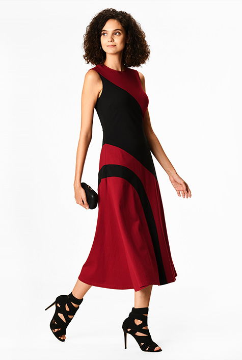 Shop Asymmetric colorblock cotton knit dress | eShakti