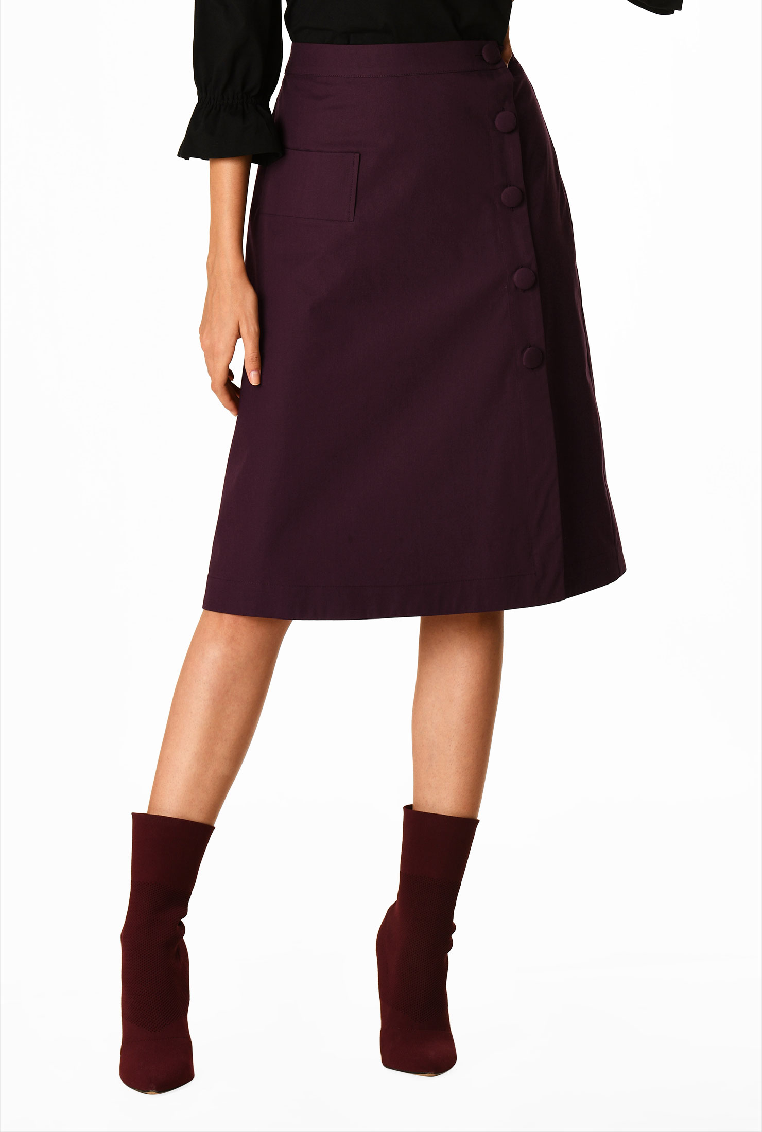 Shop Side button front poplin skirt | eShakti