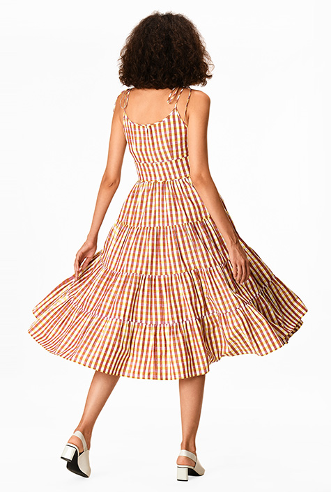 Shop Cotton gingham check tiered sundress | eShakti