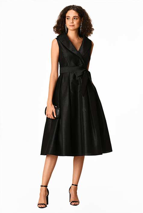 Shop Shawl collar surplice dupioni dress | eShakti