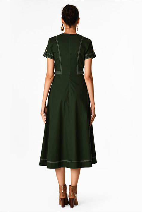 Shop Button tab waist poplin dress | eShakti