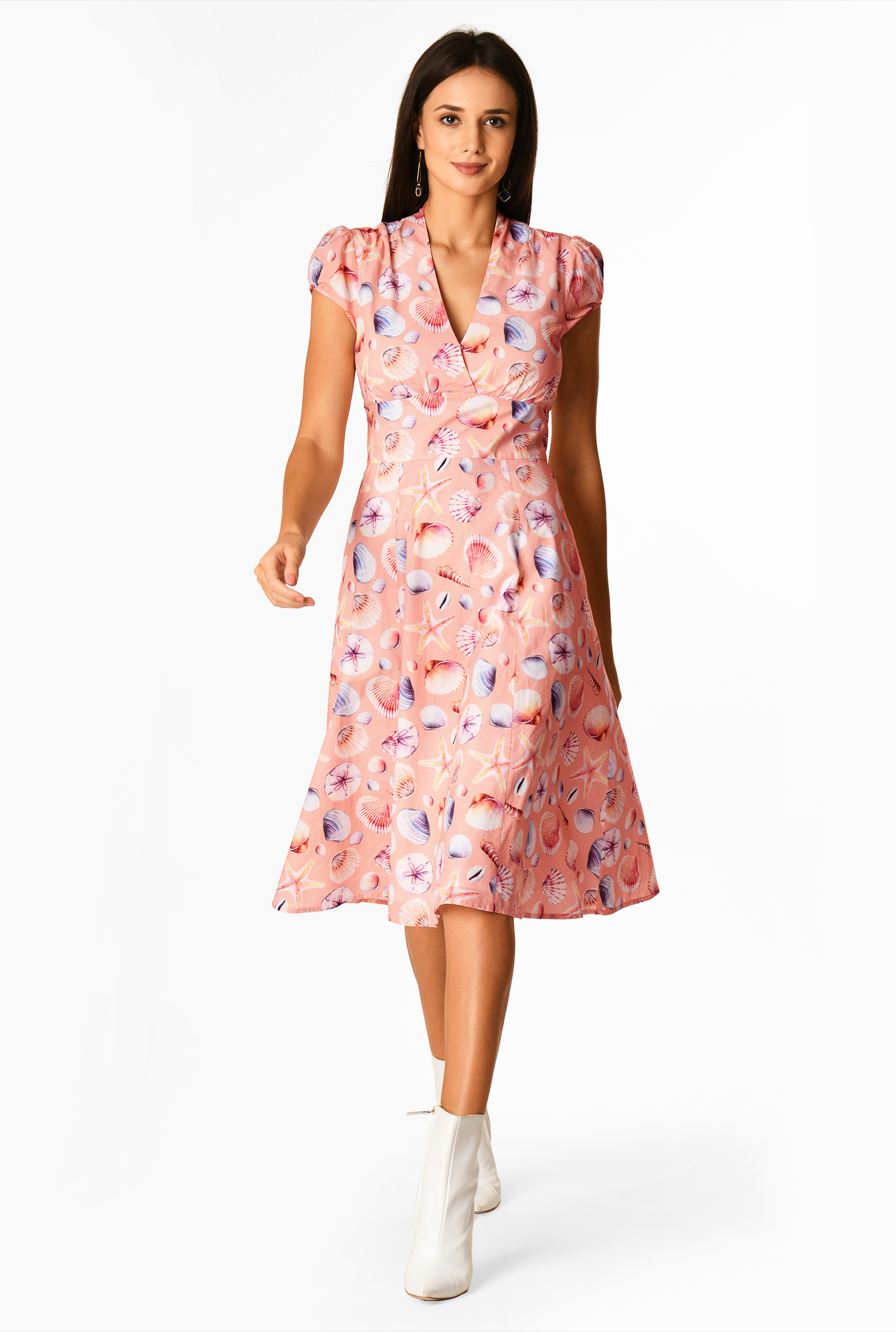 Shop Shell print cotton banded empire dress | eShakti