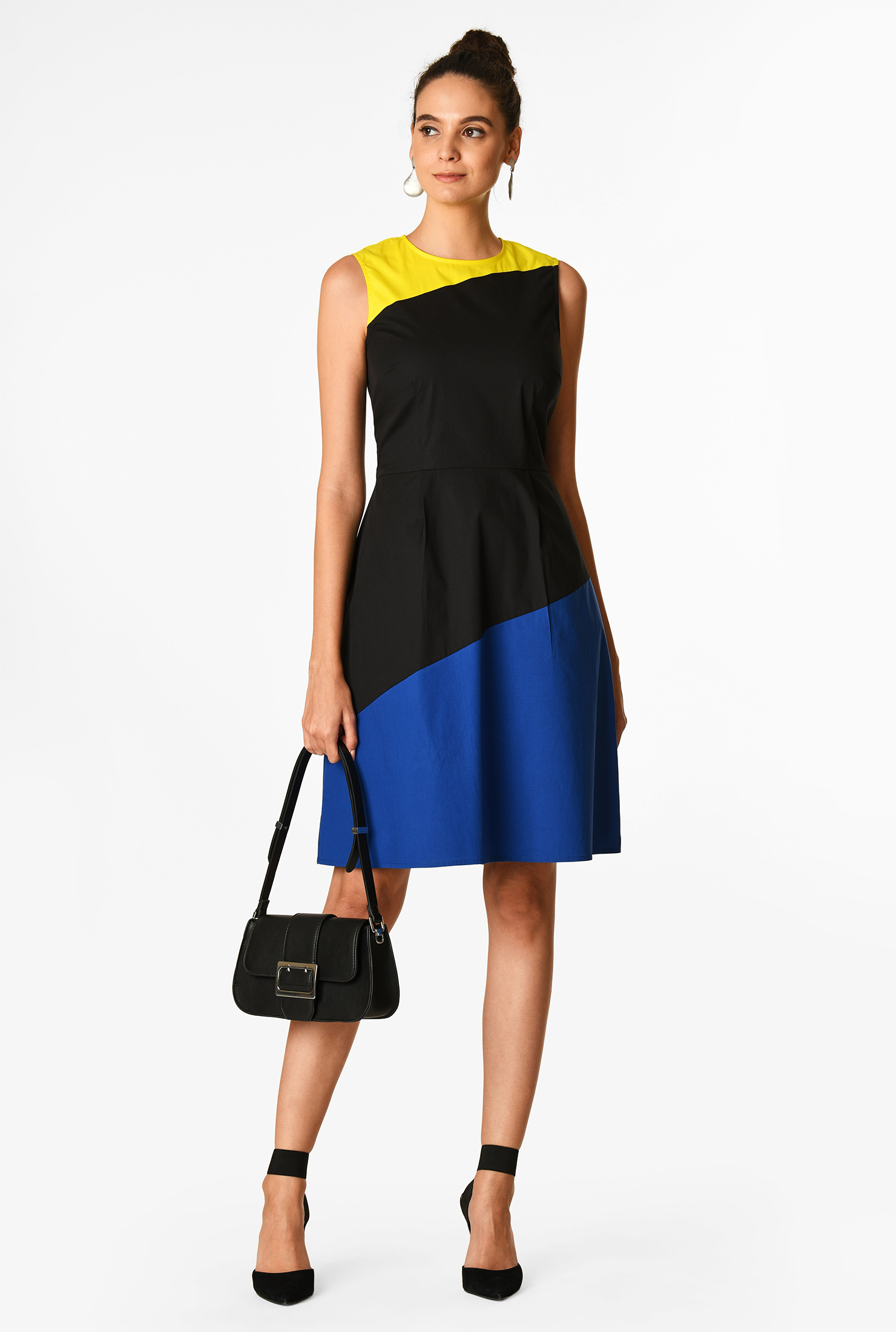 Shop Asymmetric colorblock cotton poplin dress | eShakti