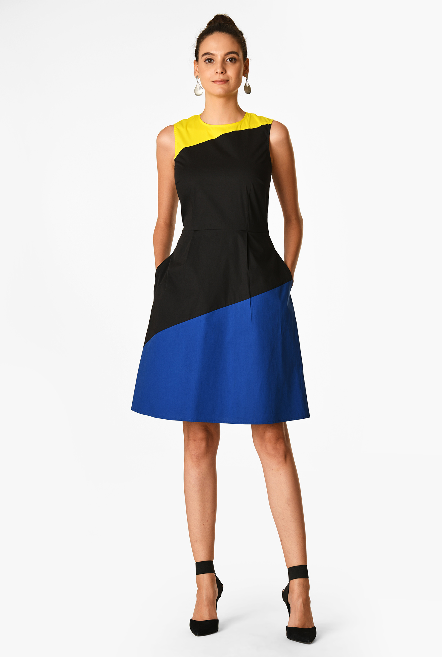 Shop Asymmetric colorblock cotton poplin dress | eShakti