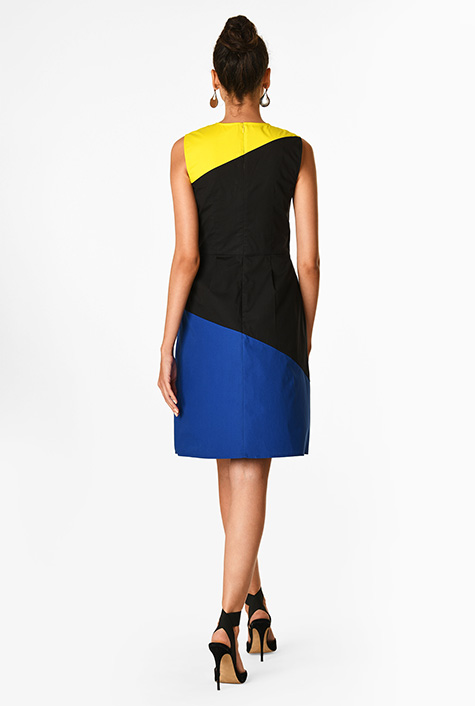 Shop Asymmetric colorblock cotton poplin dress | eShakti