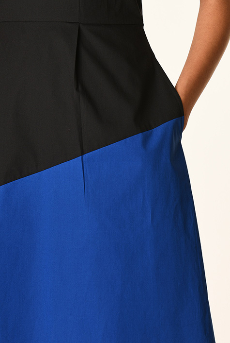 Shop Asymmetric colorblock cotton poplin dress | eShakti