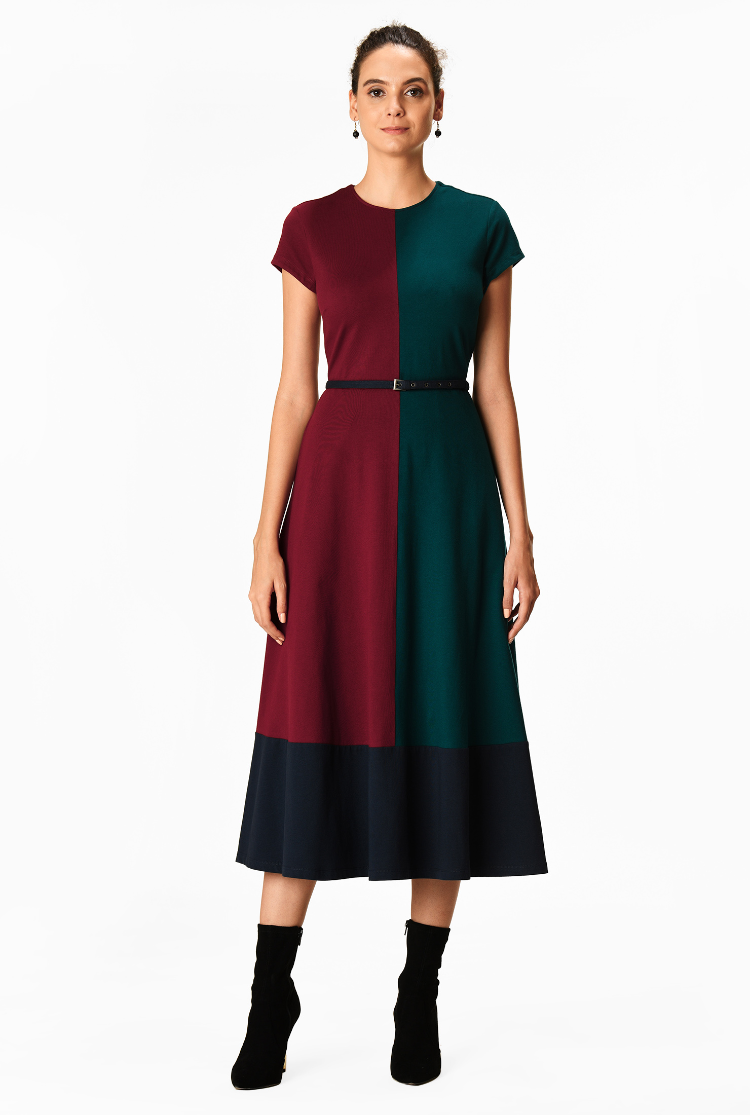 Shop Colorblock cotton knit dress | eShakti