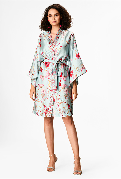 Shop Floral print satin robe | eShakti