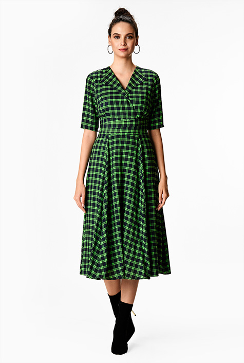 Shop Vibrant plaid surplice dress | eShakti