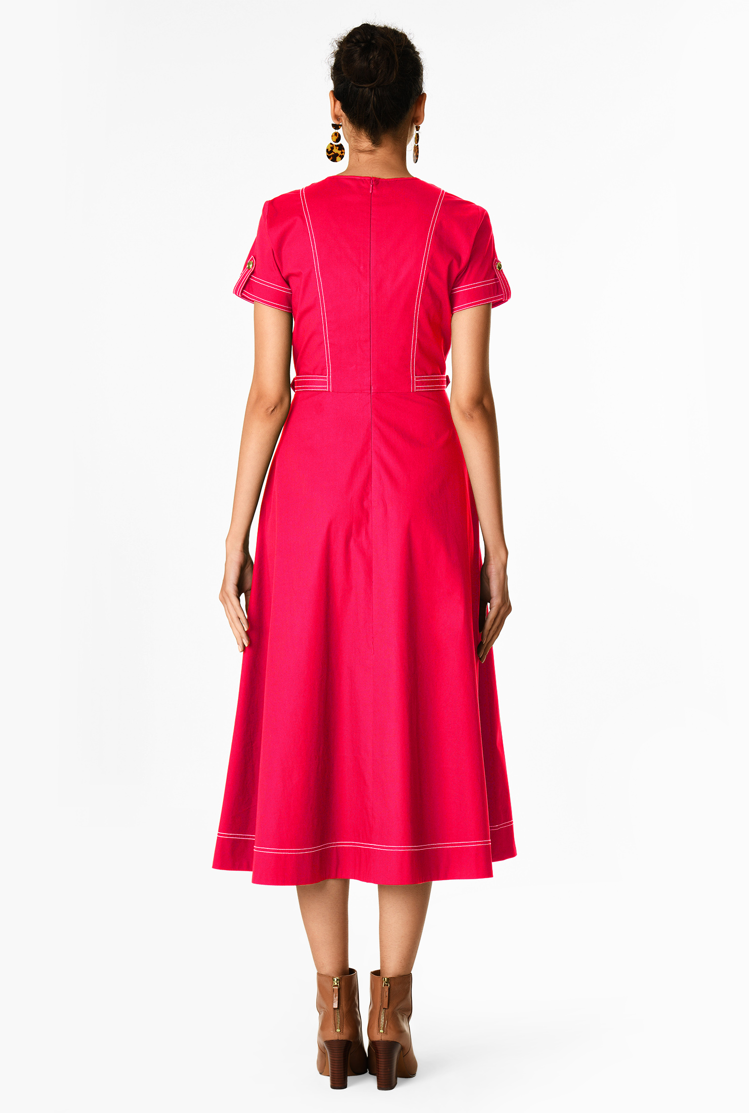 Shop Button tab waist poplin dress | eShakti