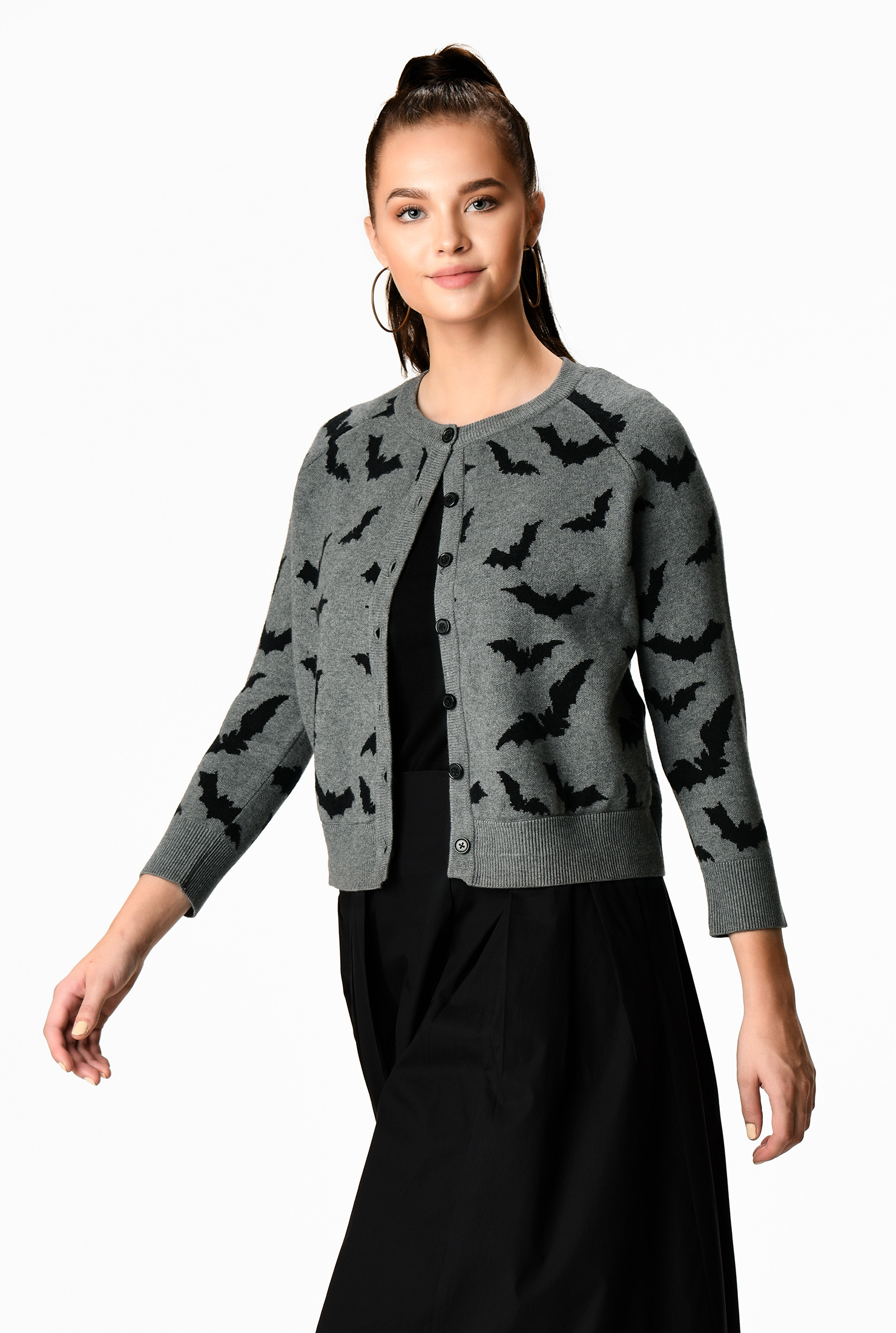 Shop Bat jacquard sweater knit cardigan | eShakti