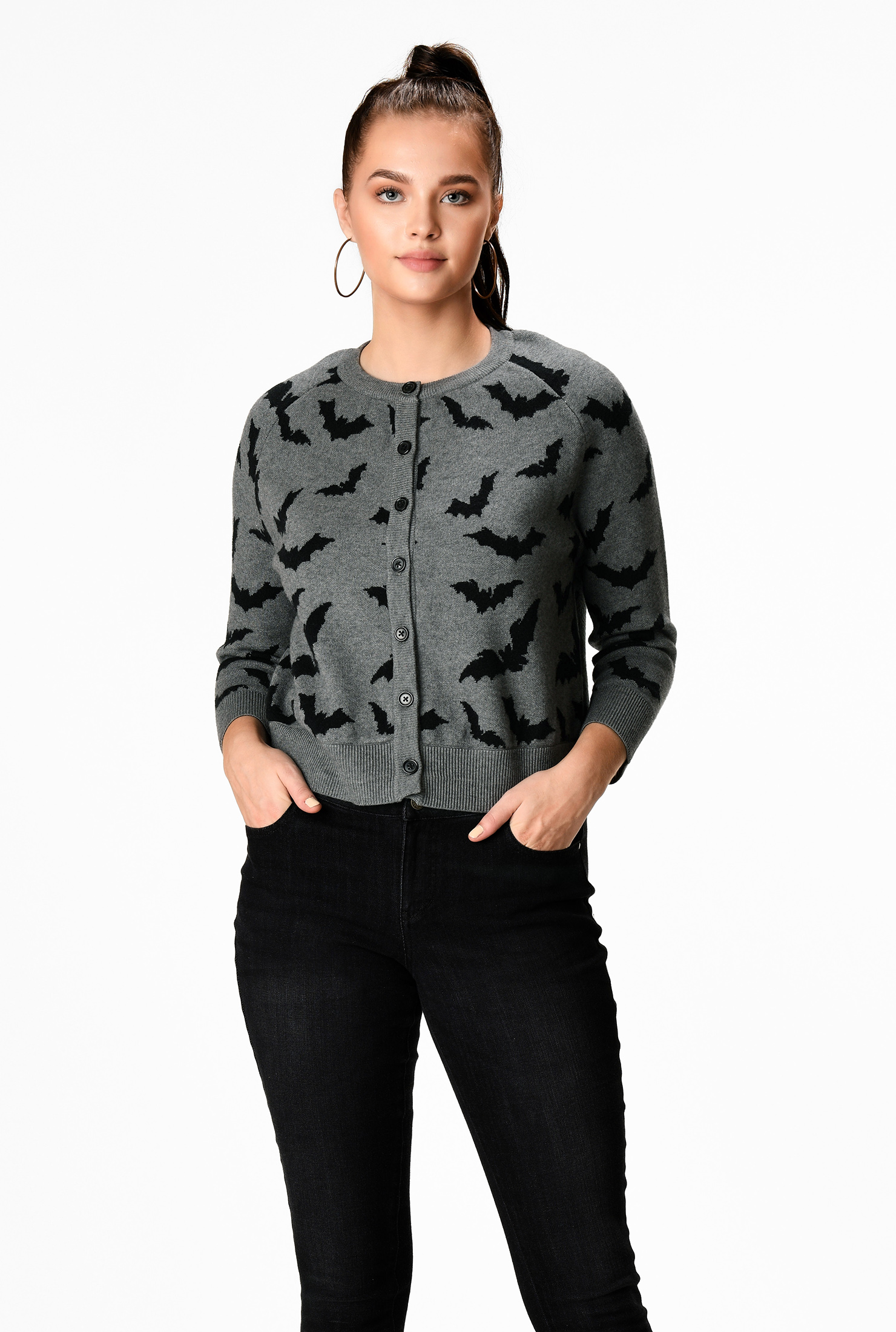 Shop Bat jacquard sweater knit cardigan | eShakti