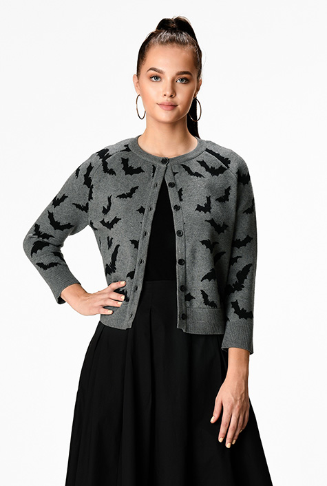 Shop Bat jacquard sweater knit cardigan | eShakti
