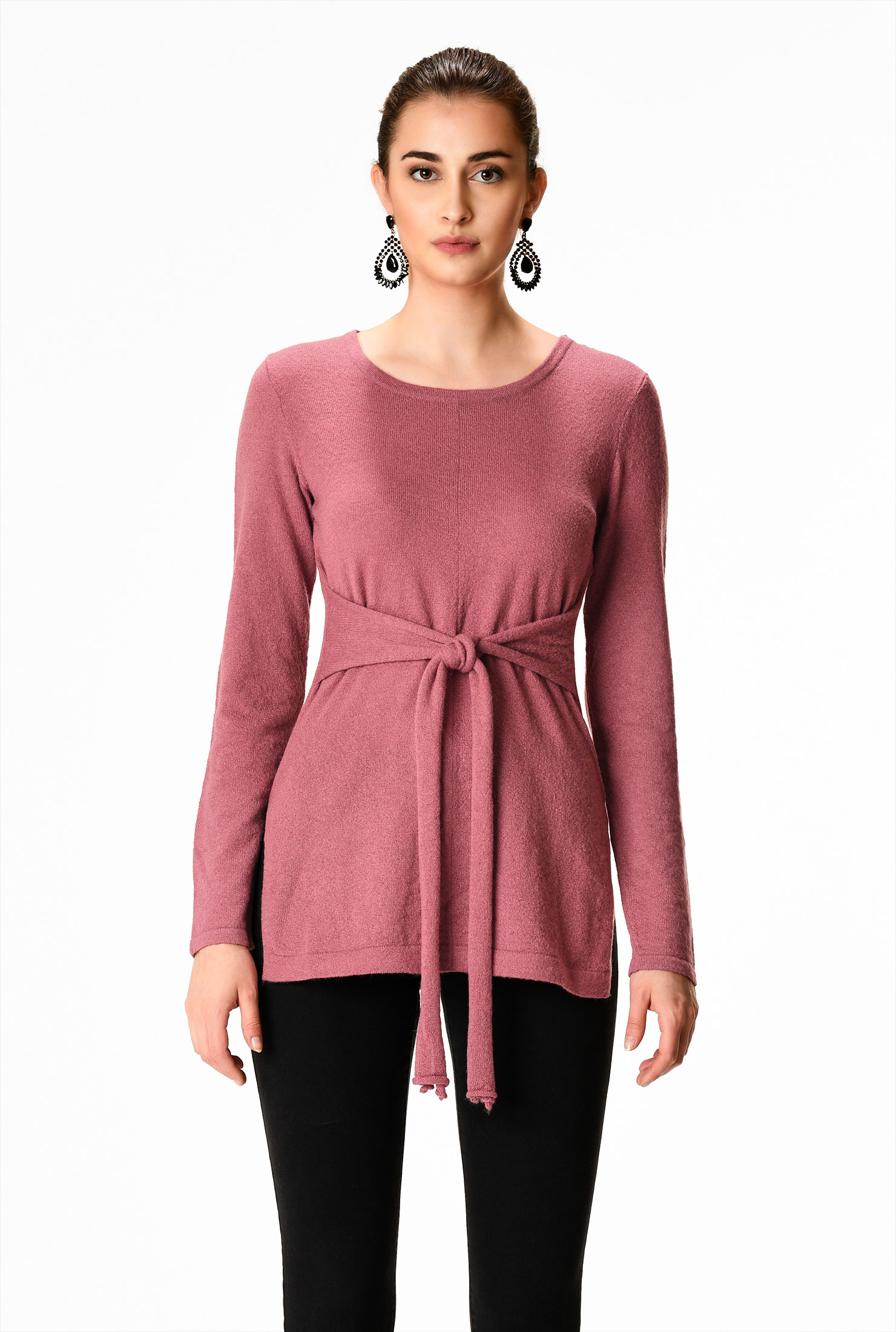 Shop Tie waist wool blend sweater tunic | eShakti
