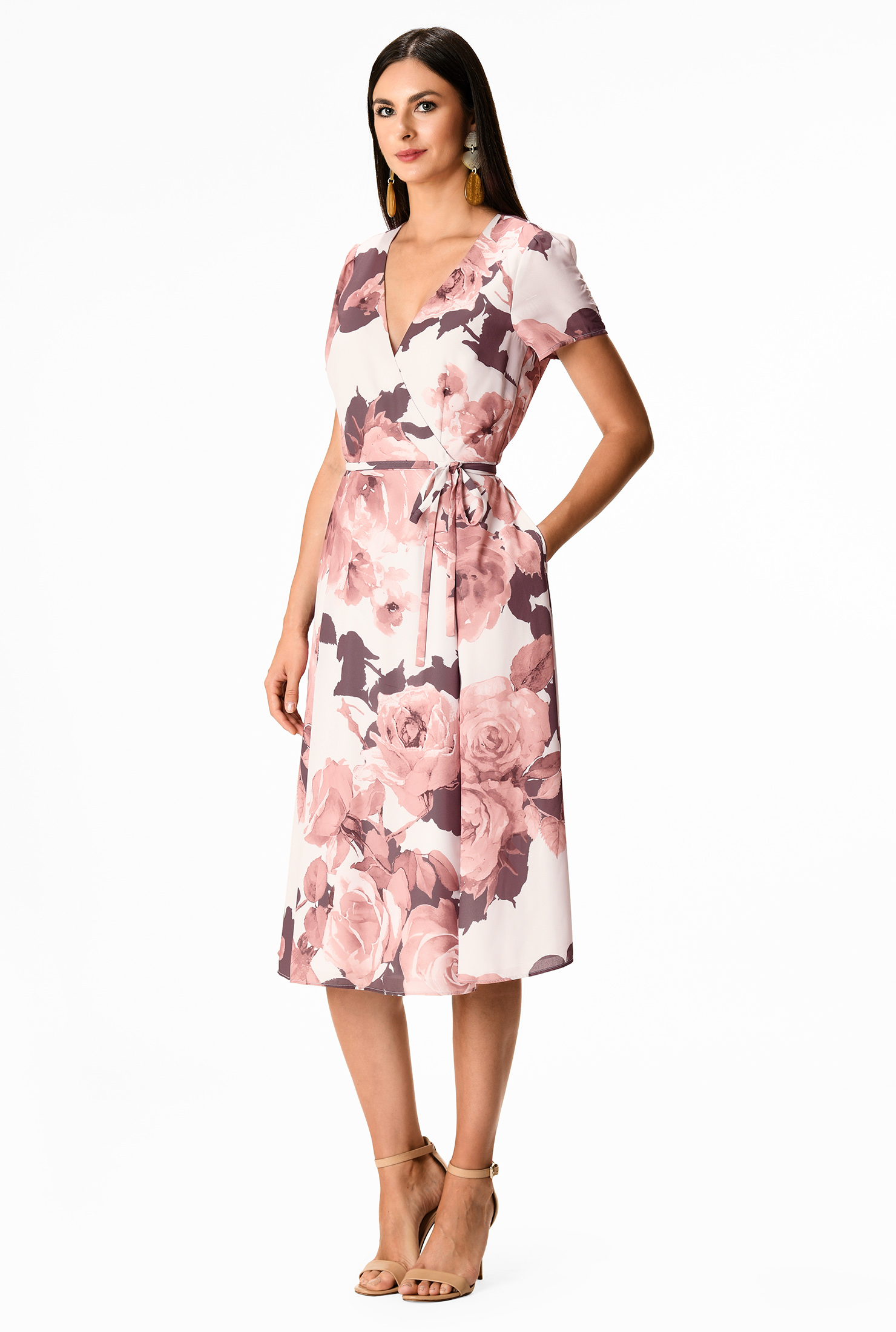 Shop Floral print crepe wrap dress | eShakti