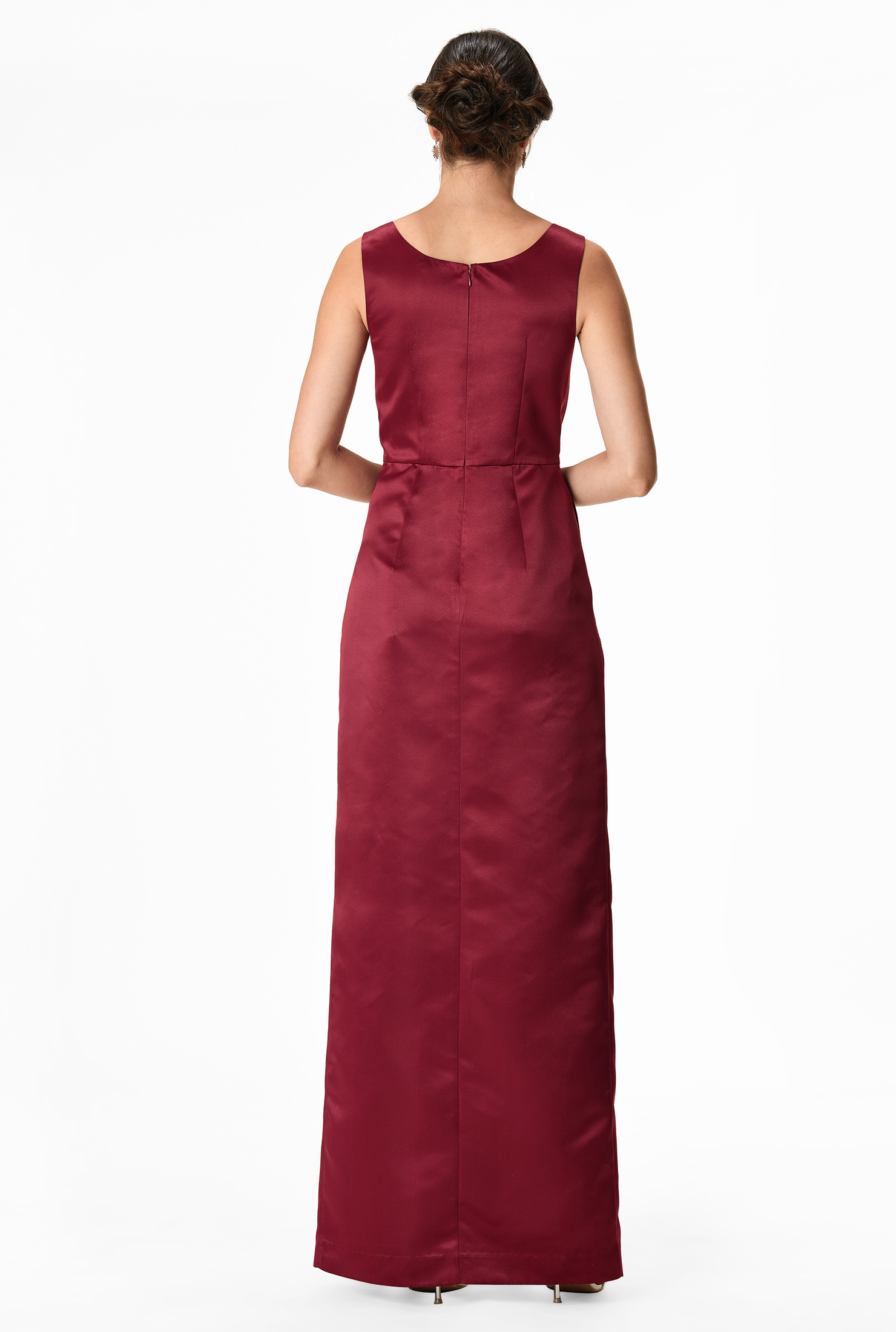 Shop Asymmetric drape front satin maxi dress | eShakti