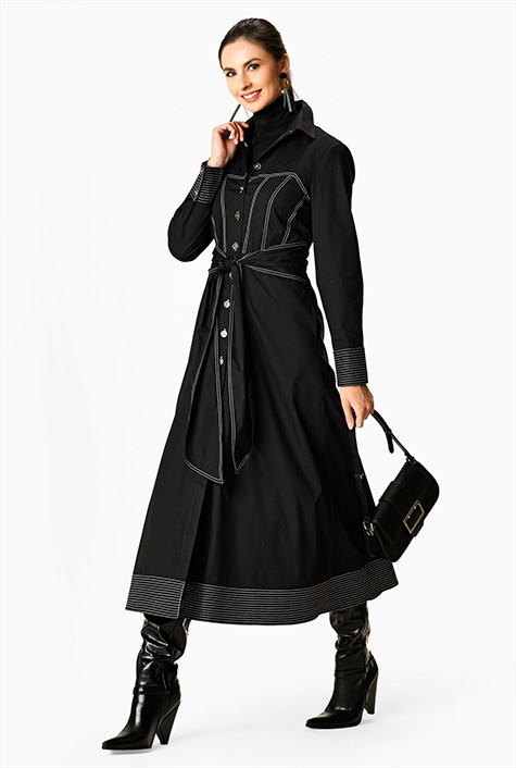 Shop Trapunto trim cotton poplin shirtdress | eShakti