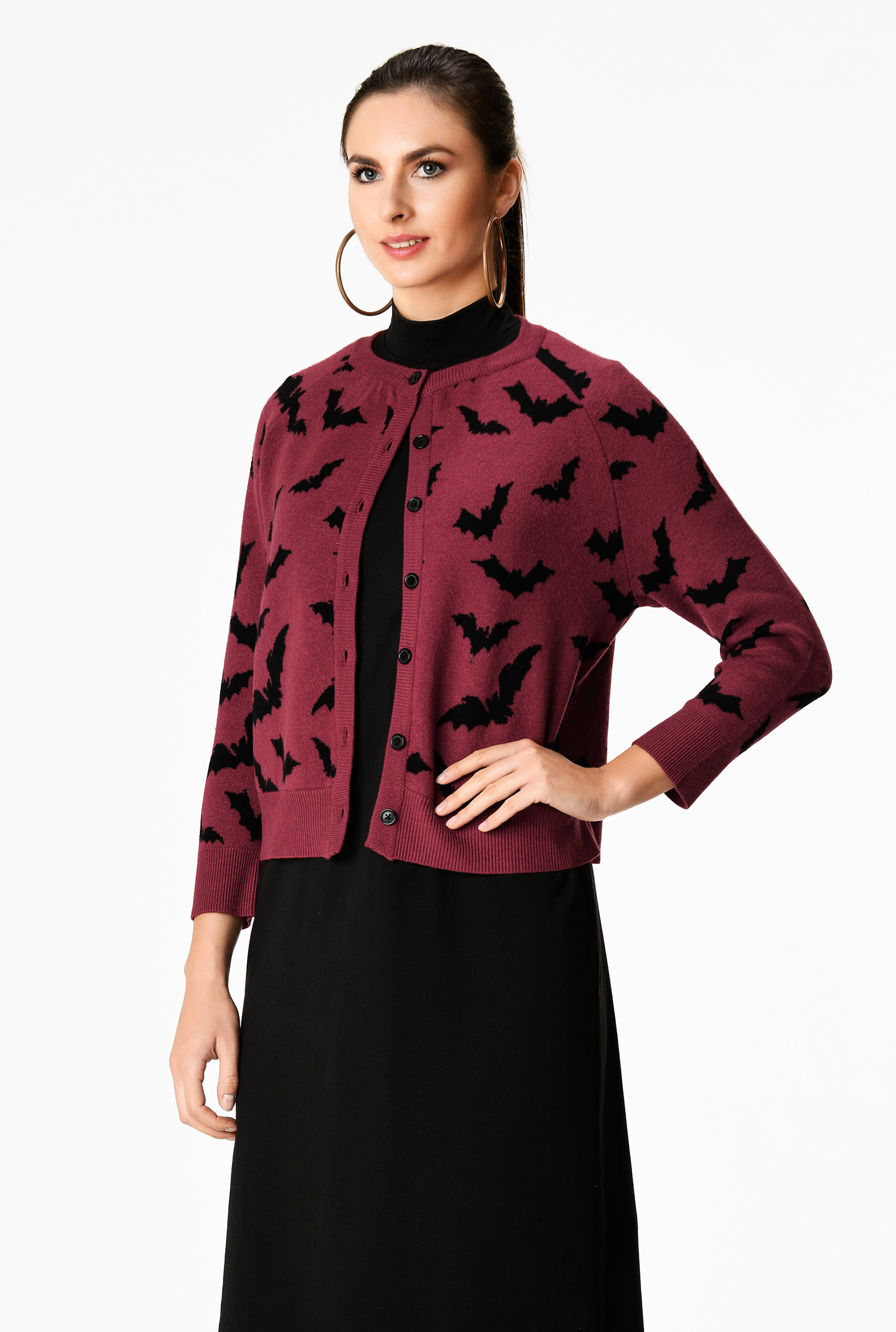 Shop Bat jacquard sweater knit cardigan | eShakti