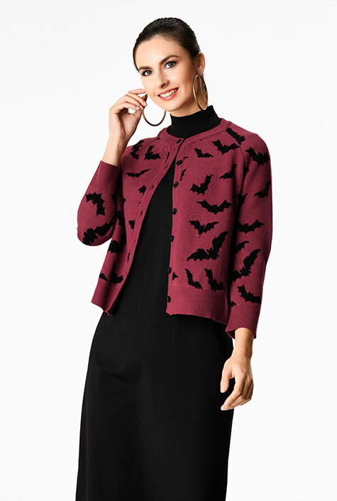 Shop Bat jacquard sweater knit cardigan | eShakti