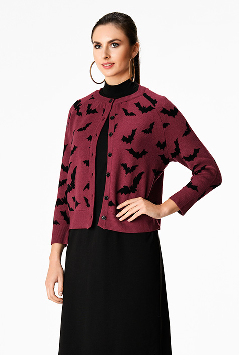 Shop Bat jacquard sweater knit cardigan | eShakti