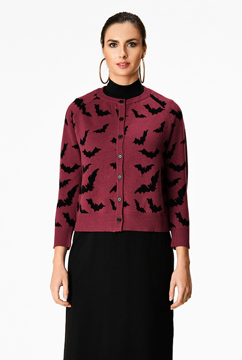 Shop Bat jacquard sweater knit cardigan | eShakti
