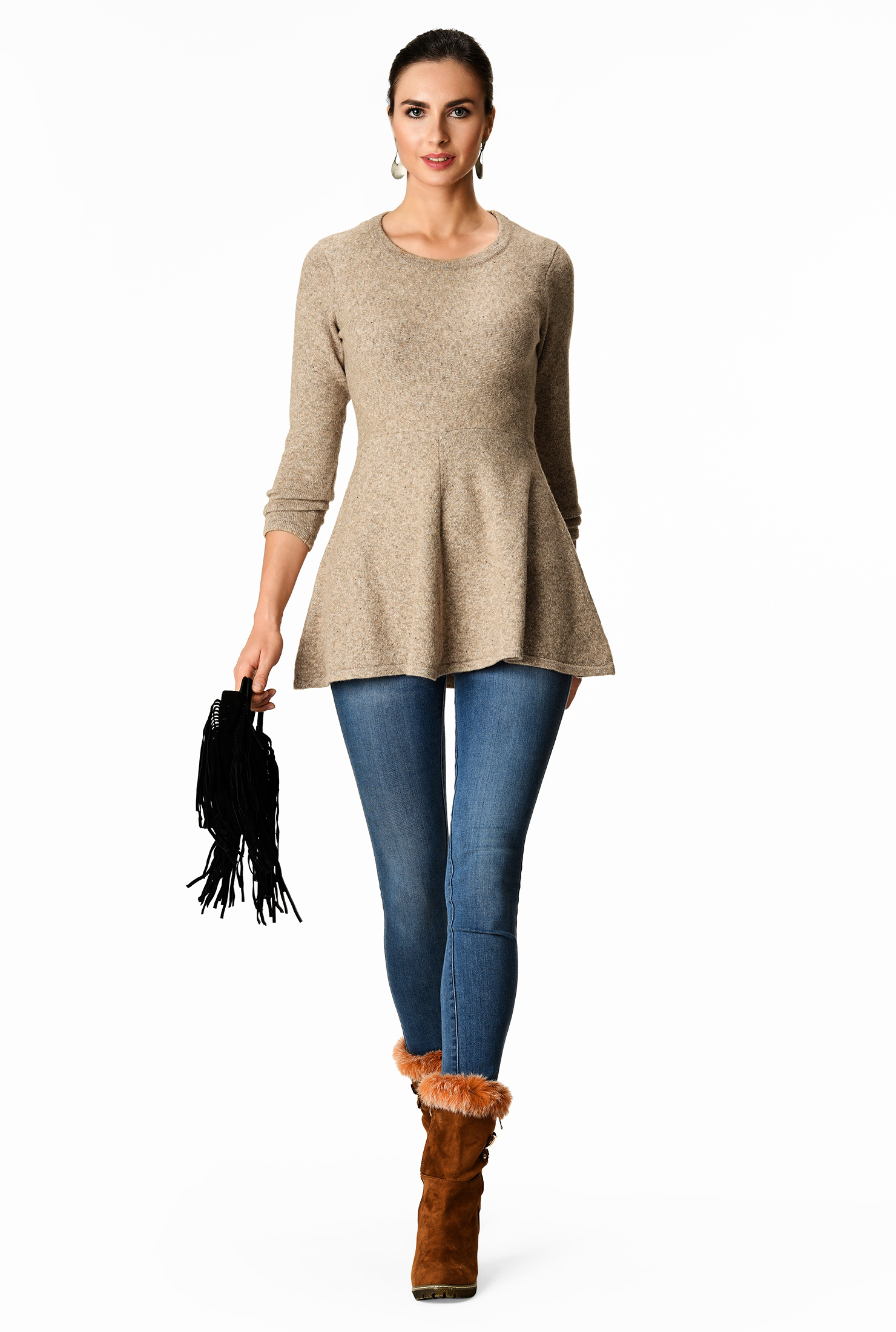 Shop Wool blend peplum sweater | eShakti