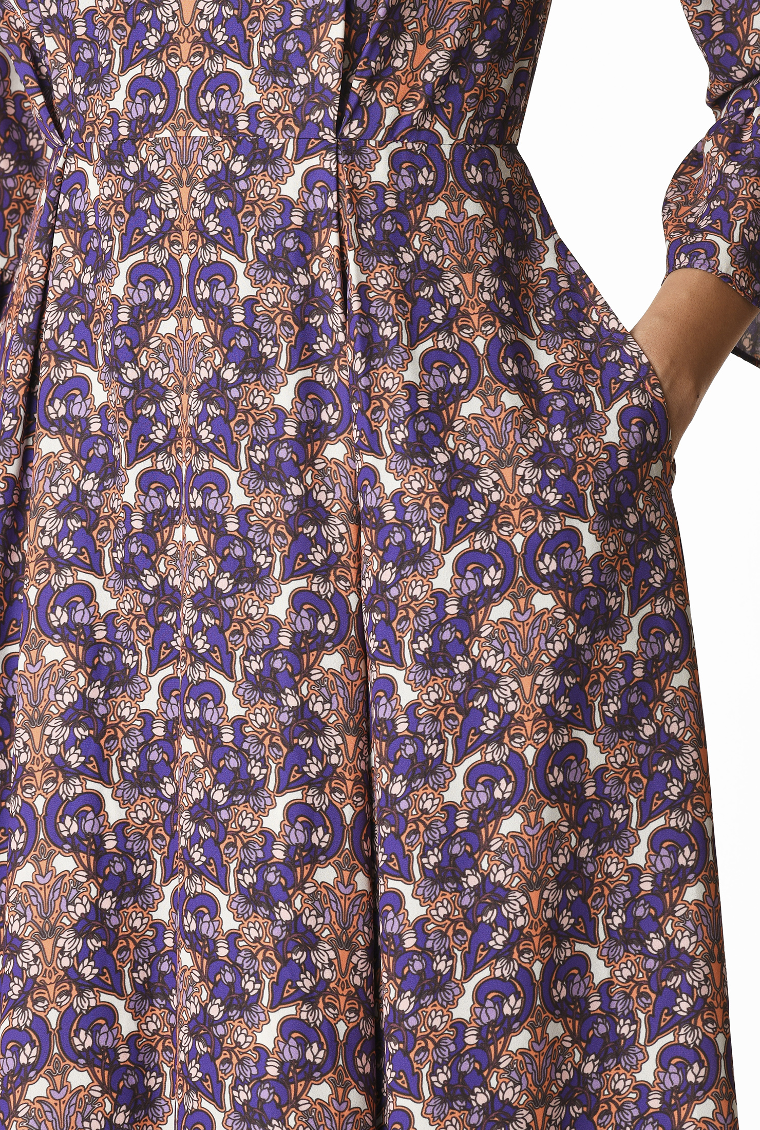 Shop Floral tile print ruffle trim crepe dress | eShakti